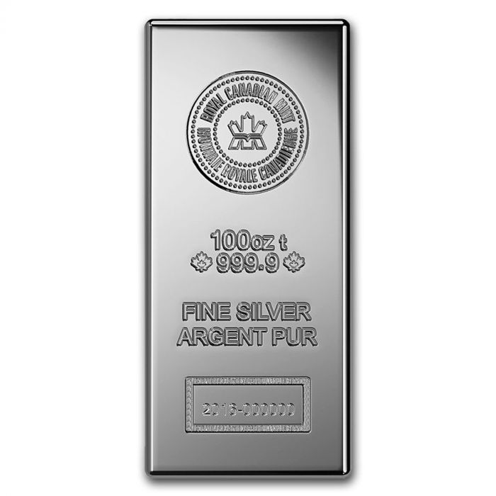 Royal Canadian Mint Logo (New Design) 100 oz Silver Bar BU | US BULLION ...
