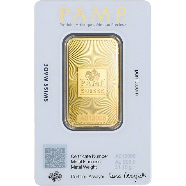 1oz PAMP Suisse Gold Bar - 999.9 Fine in Sealed Assay